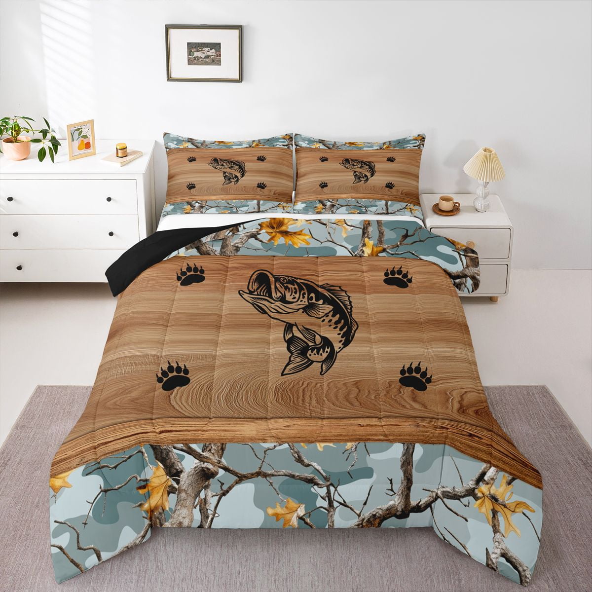 Feelyou Pike Fish Queen Comforter Set, Camo Branches Bedding Comforter ...