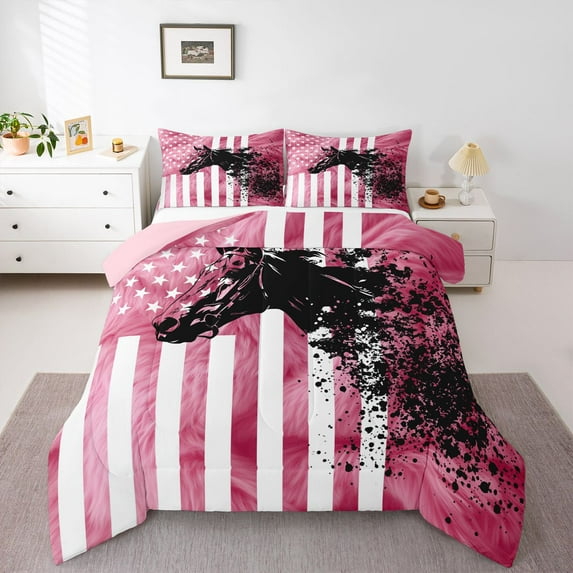 Feelyou Pink American Flag Full Size Comforter Sets, Fashion Cow Print ...