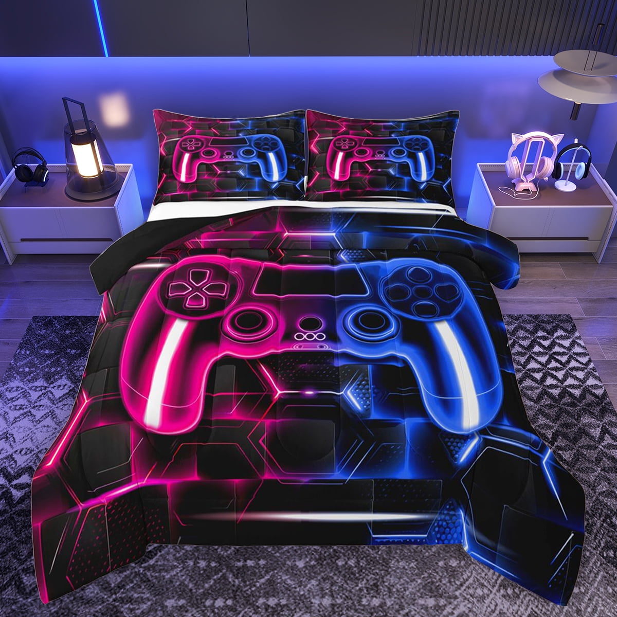 Feelyou Pink Blue Gamepad Queen Comforter Set for Teen, Video Games ...