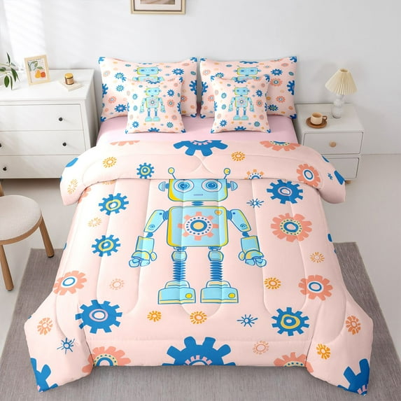 Feelyou Pink Blue Robot Twin Bedding Sets 7-Piece, Boys Girls Bedding ...
