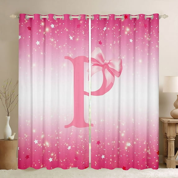Feelyou Pink Bow Black Out Curtains, Monogrammed P Curtains Pack of 2 ...