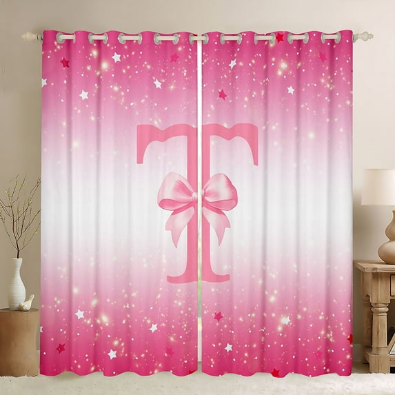 Feelyou Pink Bow Blackout Curtains Set of 2 (52x84 Each), Monogrammed T ...