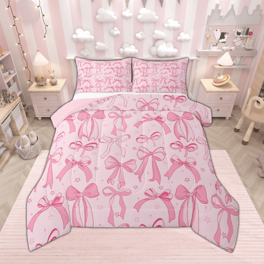 Feelyou Pink Bow Tie Full Size Comforter Sets, Princess Girl Bedding ...