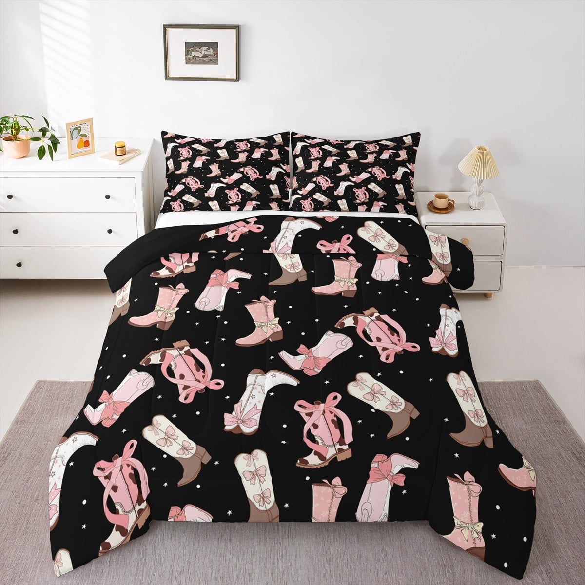 Feelyou Pink Bowknot Boot Bedding Comforter Set for Kids, Western ...