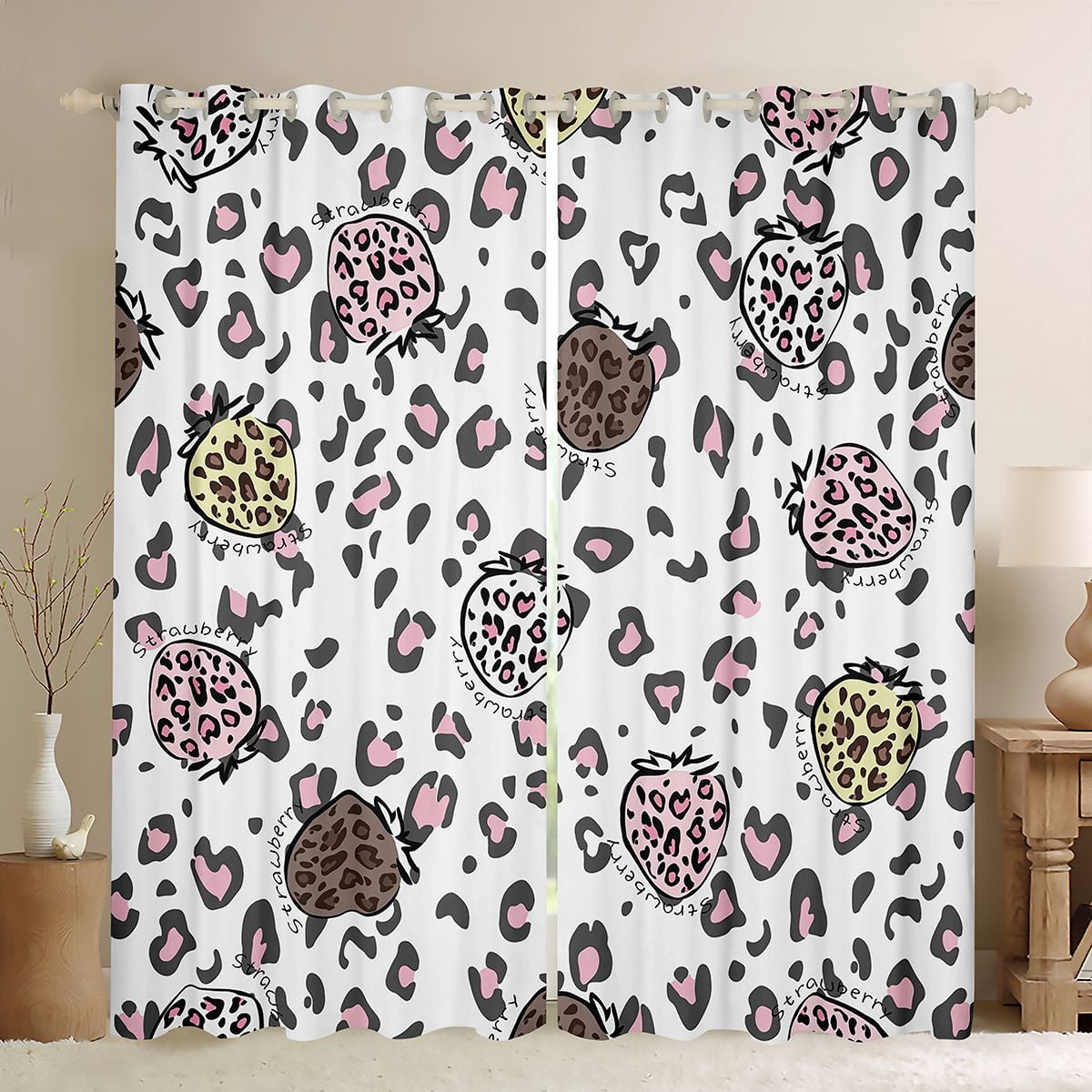 Feelyou Pink Cheetah Print Curtains Pack of 2 (42x84 Each), Strawberry ...