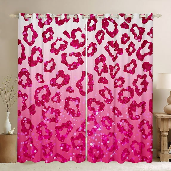 Feelyou Pink Cheetah Print Curtains Pack of 2 (52x84 Each), Polkadots ...