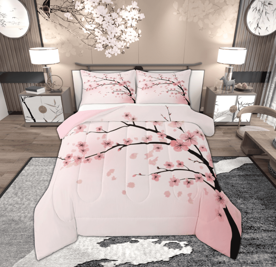 Feelyou Pink Cherry Blossoms Full Size Comforter Sets for Girls ...