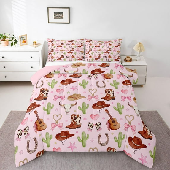 Feelyou Pink Cowgirl Queen Comforter Set, Rustic Guitar Music Bedding ...