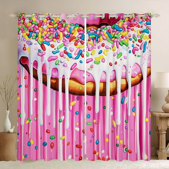 Feelyou Pink Donut Blackout Curtains Set of 2 (52x84 Each), Dessert ...