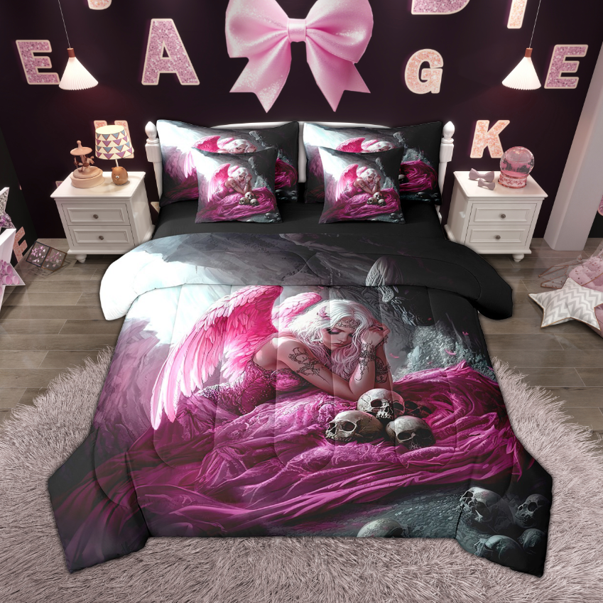 Feelyou Pink Halloween Angel Bedding Comforter Set 7pcs, Gothic ...