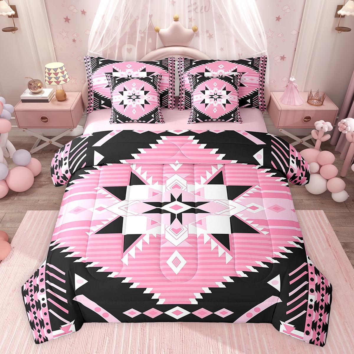 Feelyou Pink Hippie Aztec Twin Bedding Sets 7-Piece for Women, Tribal ...