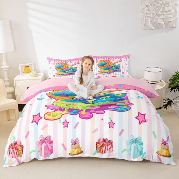 Feelyou Pink Ice Cream Baseball Duvet Cover Queen for Girls, Drip Sport ...
