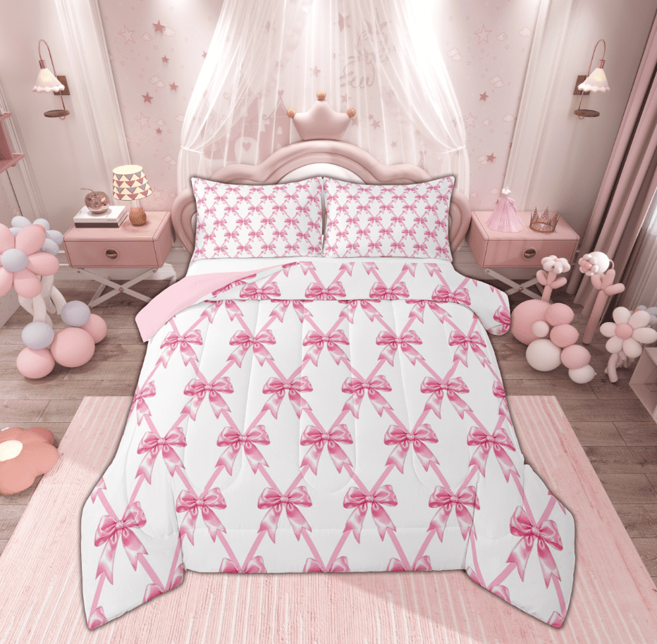 Feelyou Pink Kawaii Ribbon Full Size Comforter Sets, Cartoon Stars ...