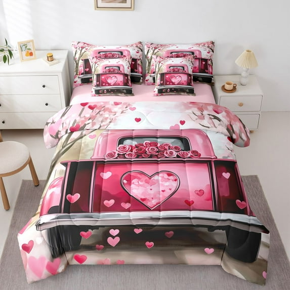 Feelyou Pink Love Heart Comforter Set 7pcs, Happy Valentines Day Queen ...