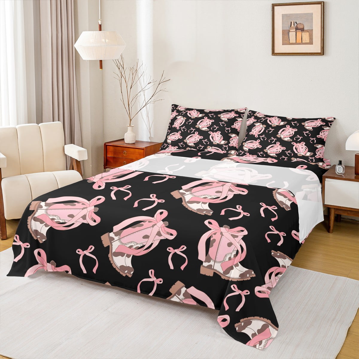 Feelyou Pink Princess Boot Bed Sheets for Girl, Western Cowgirl King ...