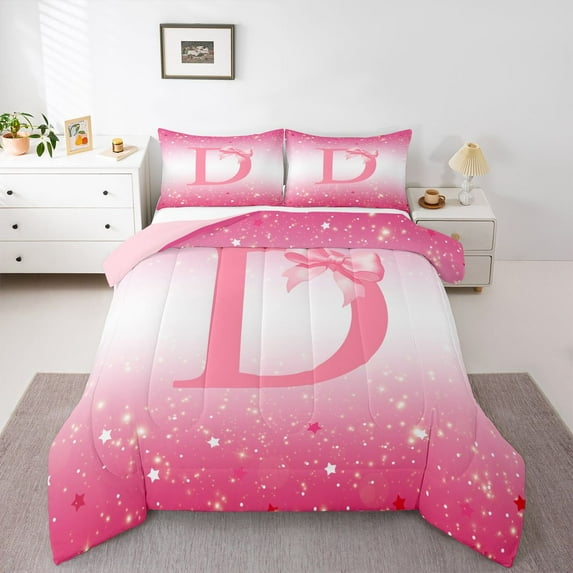 Feelyou Pink Princess Bow Twin Comforter Sets, Teens Monogrammed D ...