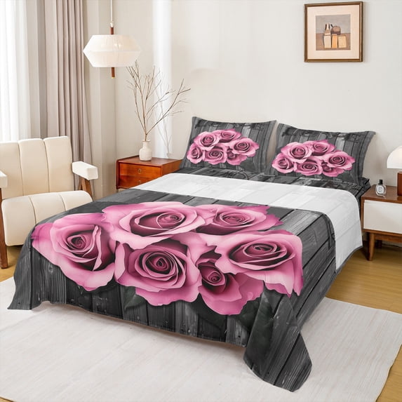 Feelyou Pink Rose Floral Bed Sheets for Women, Rustic Farmhouse King ...
