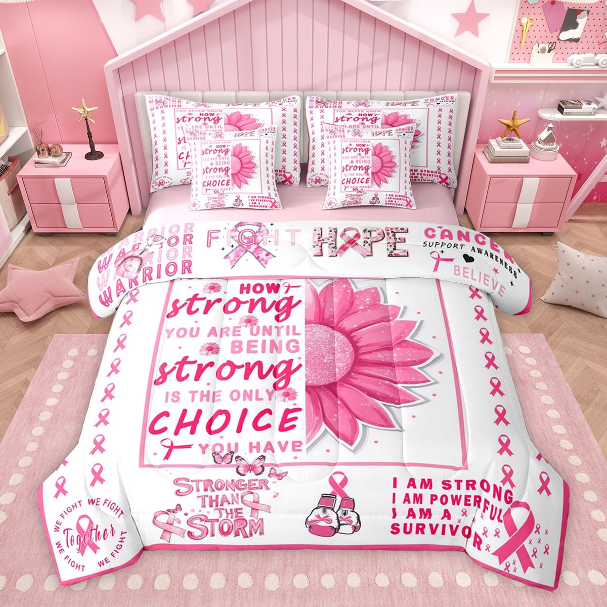 Feelyou Pink Vibrant Sunflower Bedding Comforter Set 7 Pieces ...