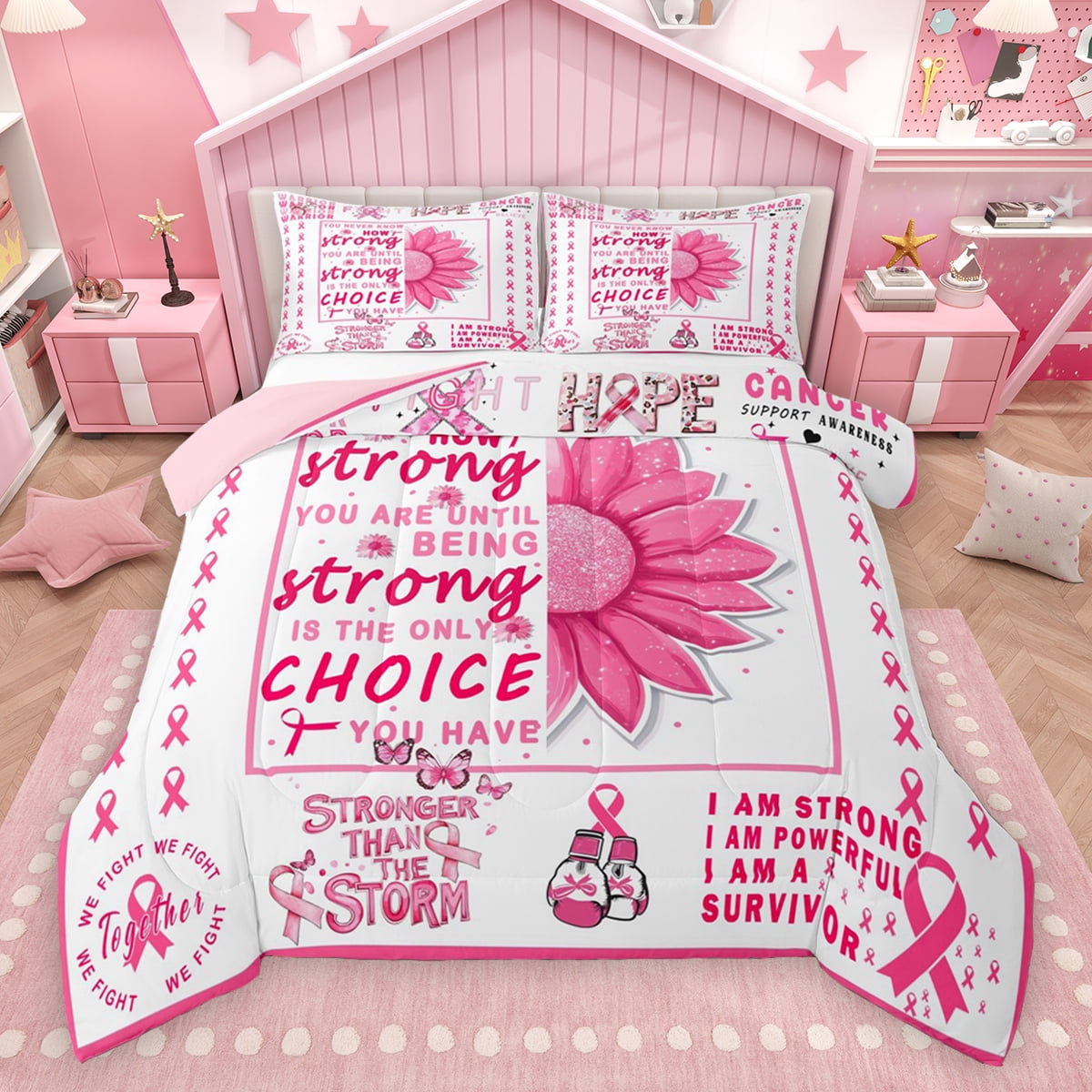 Feelyou Pink Vibrant Sunflower Full Size Comforter Sets, Inspirational ...