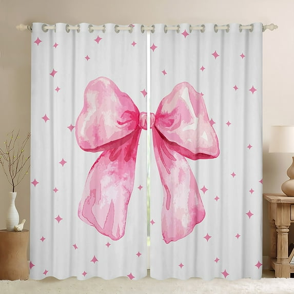 Feelyou Pink Watercolor Bowknot Black Out Curtains for Kids, Cartoon ...