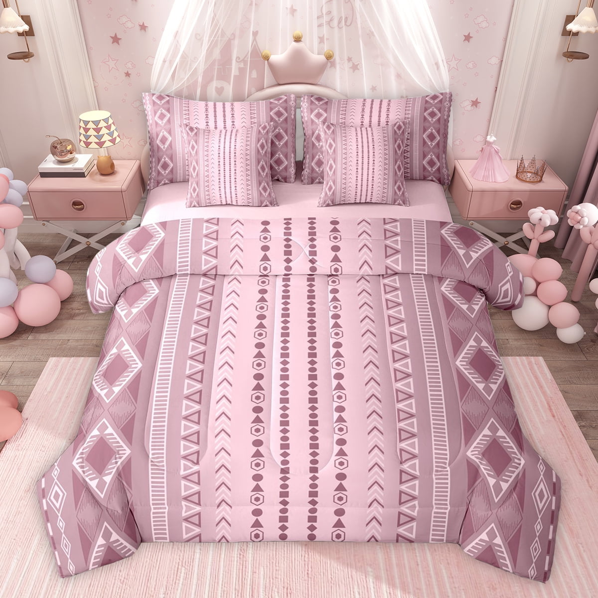 Feelyou Pink Western Aztec Bedding Comforter Set 7pcs for Women, Boho ...