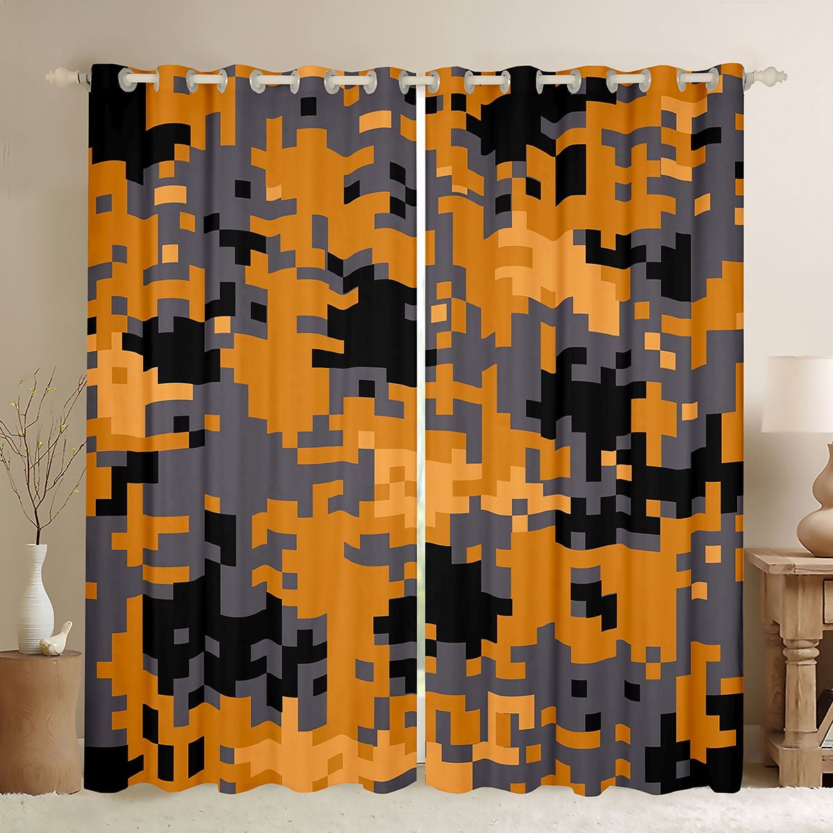 Feelyou Pixelated Blocks Miners Black Out Curtains, Square Curtains ...