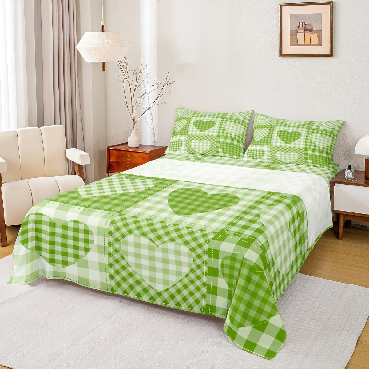 Feelyou Plaid Love Heart Bed Sheets, Modern Fashion Patchwork King ...