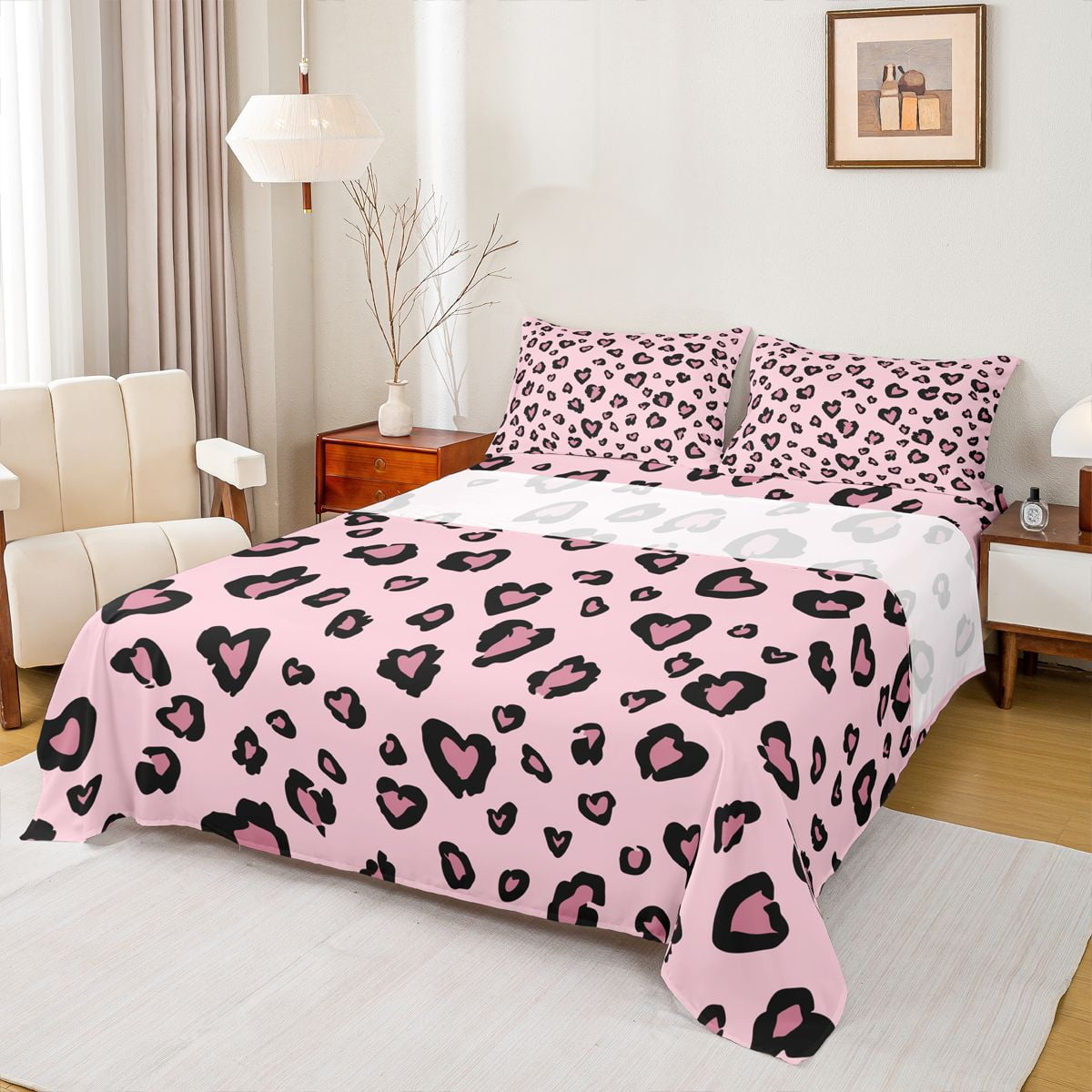 Feelyou Polkadots Teen Queen Sheet Sets, Love Heart Leopard Print Bed ...