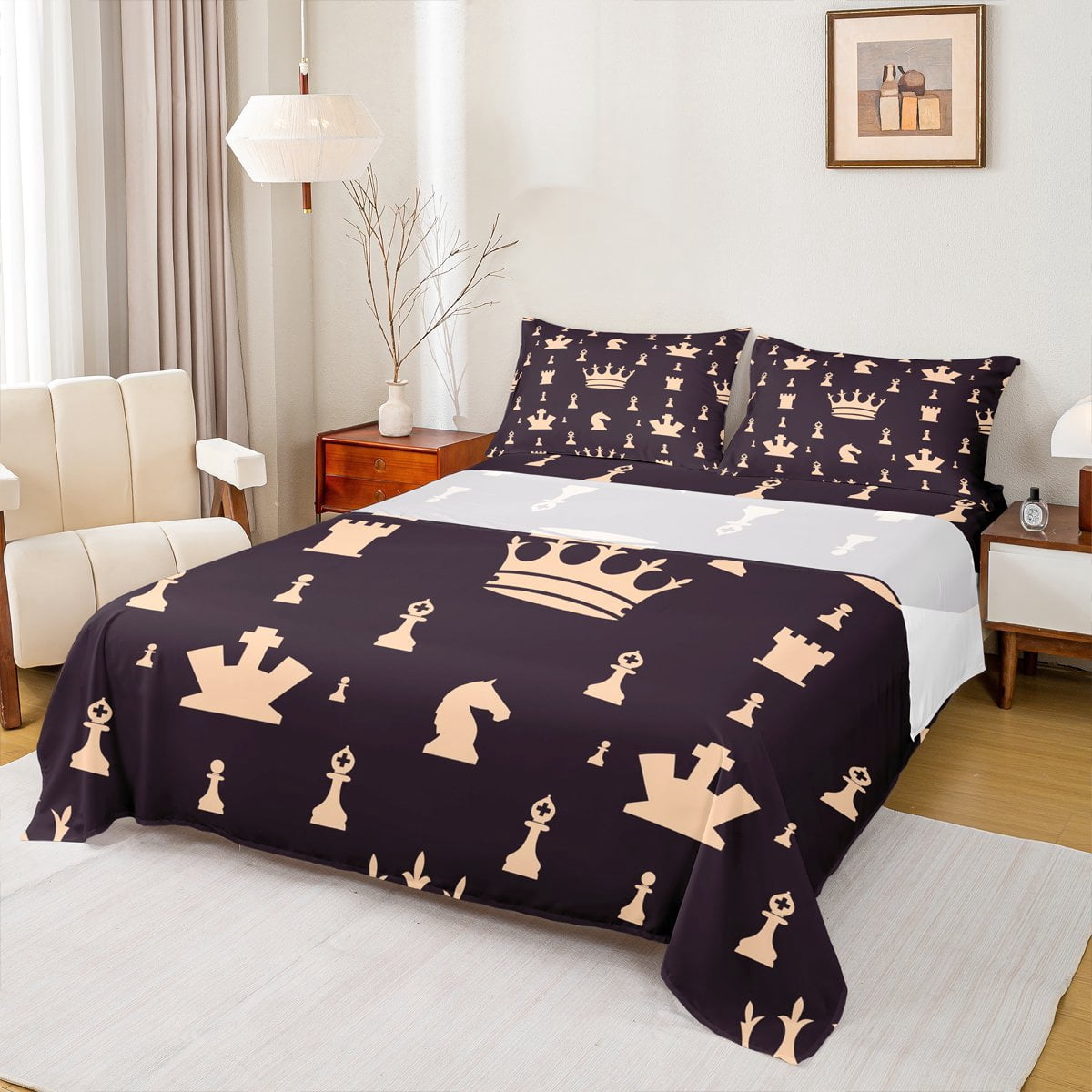Feelyou Princess Crown Full Size Sheets for Teens, Cartoon Chess Print ...