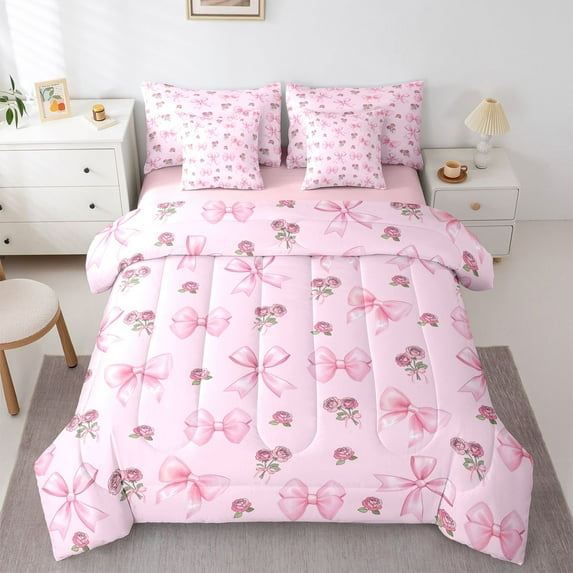 Feelyou Princess Cute Bow Twin Bedding Sets 7pcs, Romantic Pink Rose ...