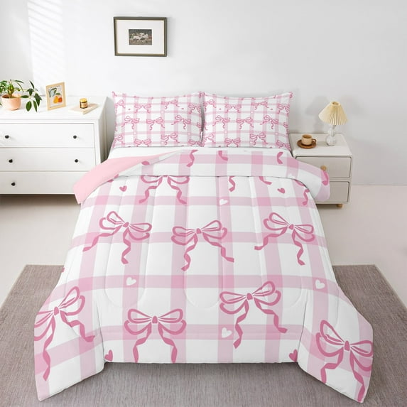 Feelyou Princess Kawaii Bow Full Size Comforter Sets for Kids, Pink ...