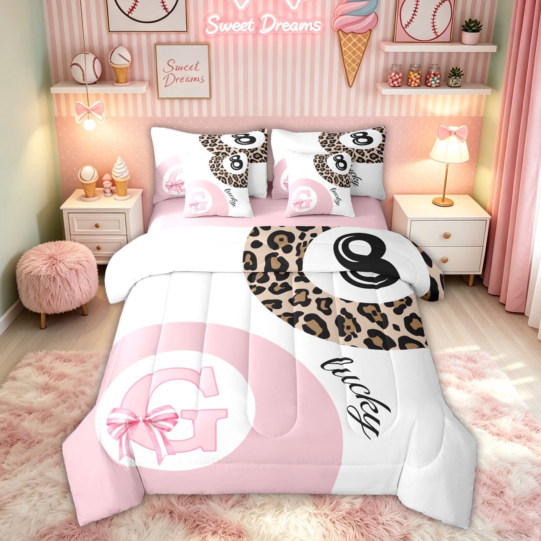 Feelyou Princess Letter G Queen Bedding for Girls, Fashion Leopard ...
