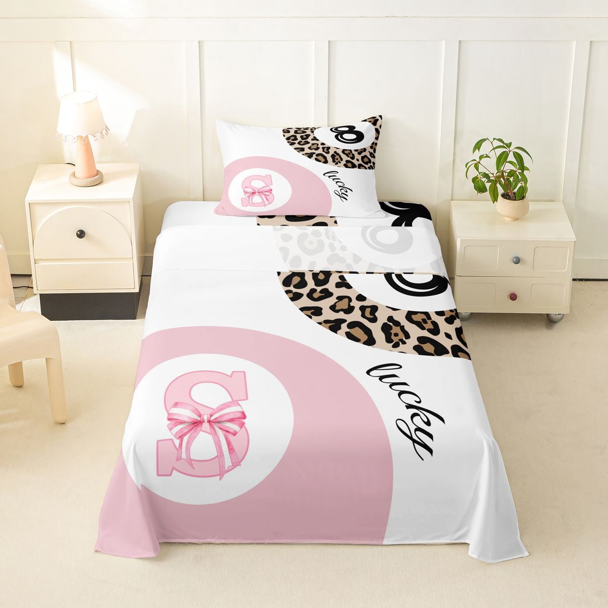 Feelyou Princess Letter S Twin Sheets for Girls, Fashion Leopard Print ...