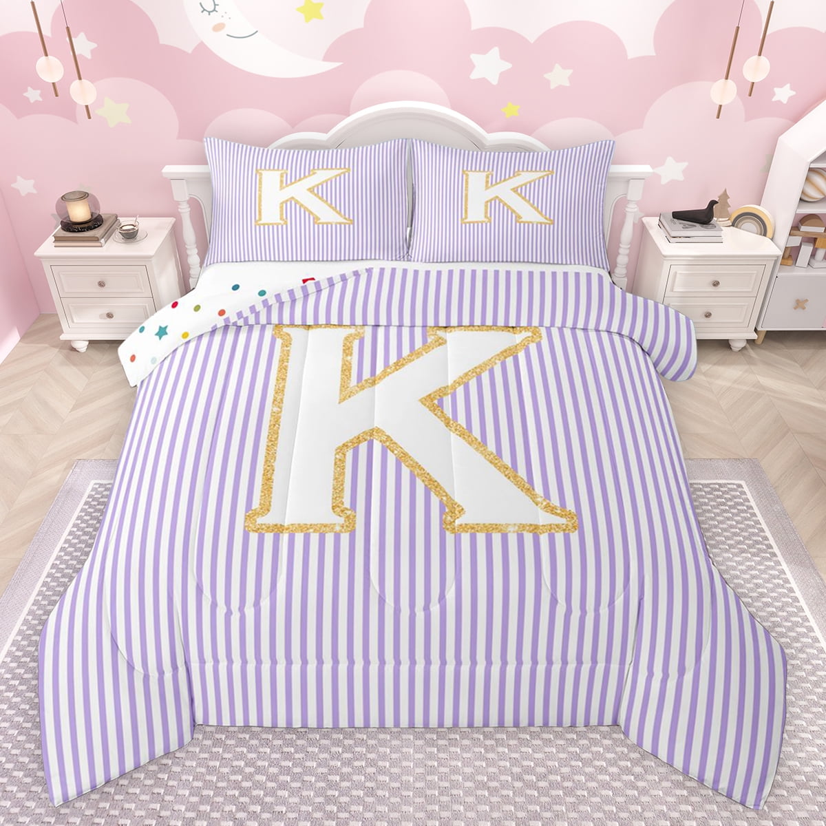 Feelyou Princess Monogrammed K Full Size Comforter Sets for Teens ...