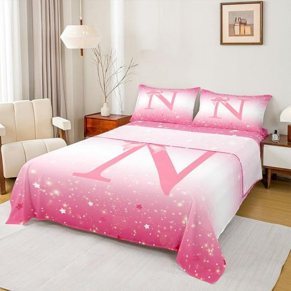 Feelyou Princess Monogrammed N Twin Sheet Sets, Kids Bow Letter Bedding ...