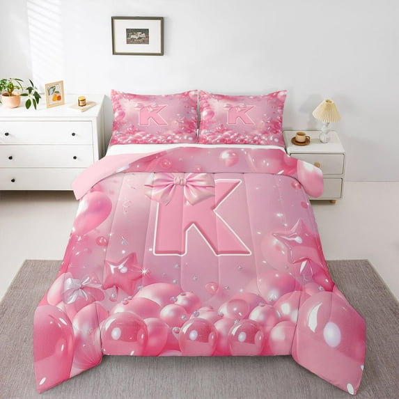 Feelyou Princess Party Queen Comforter Set, Bow Monogrammed K Bedding ...