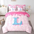 Feelyou Princess Ribbon Bow Comforter Set 7pcs, Pink Donut Initial L ...