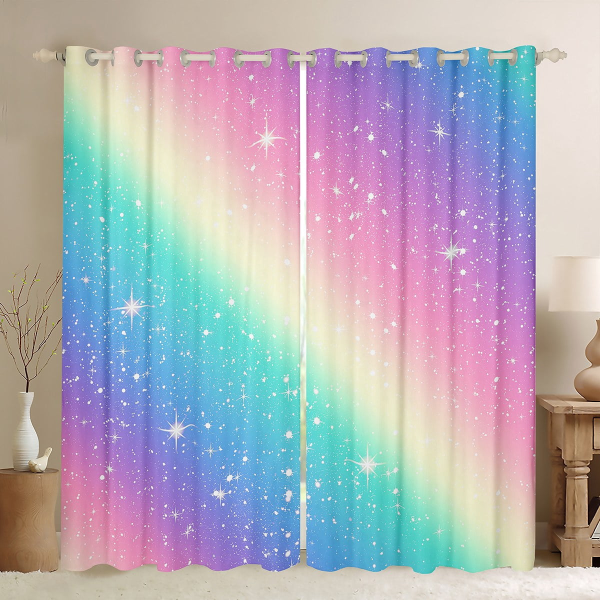 Feelyou Psychedelic Stars Black Out Curtains for Kids Girls, Dreamy ...