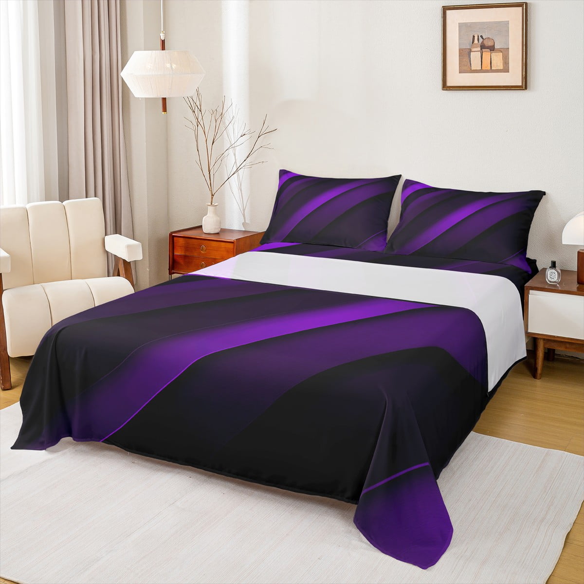 Feelyou Purple Abstract Ombre Full Size Sheets for Teen, Chic Geometry ...