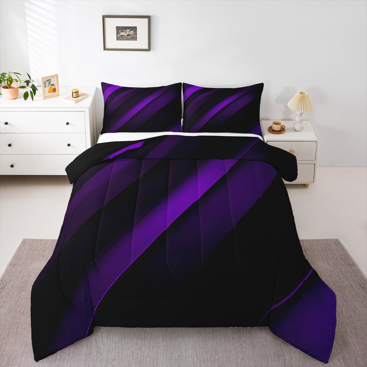 Feelyou Purple Abstract Ombre Queen Comforter Set for Teen, Chic ...