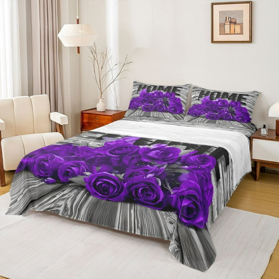 Feelyou Purple Anniversary Rose Twin Sheet Sets, Rustic Cabin Bedding ...