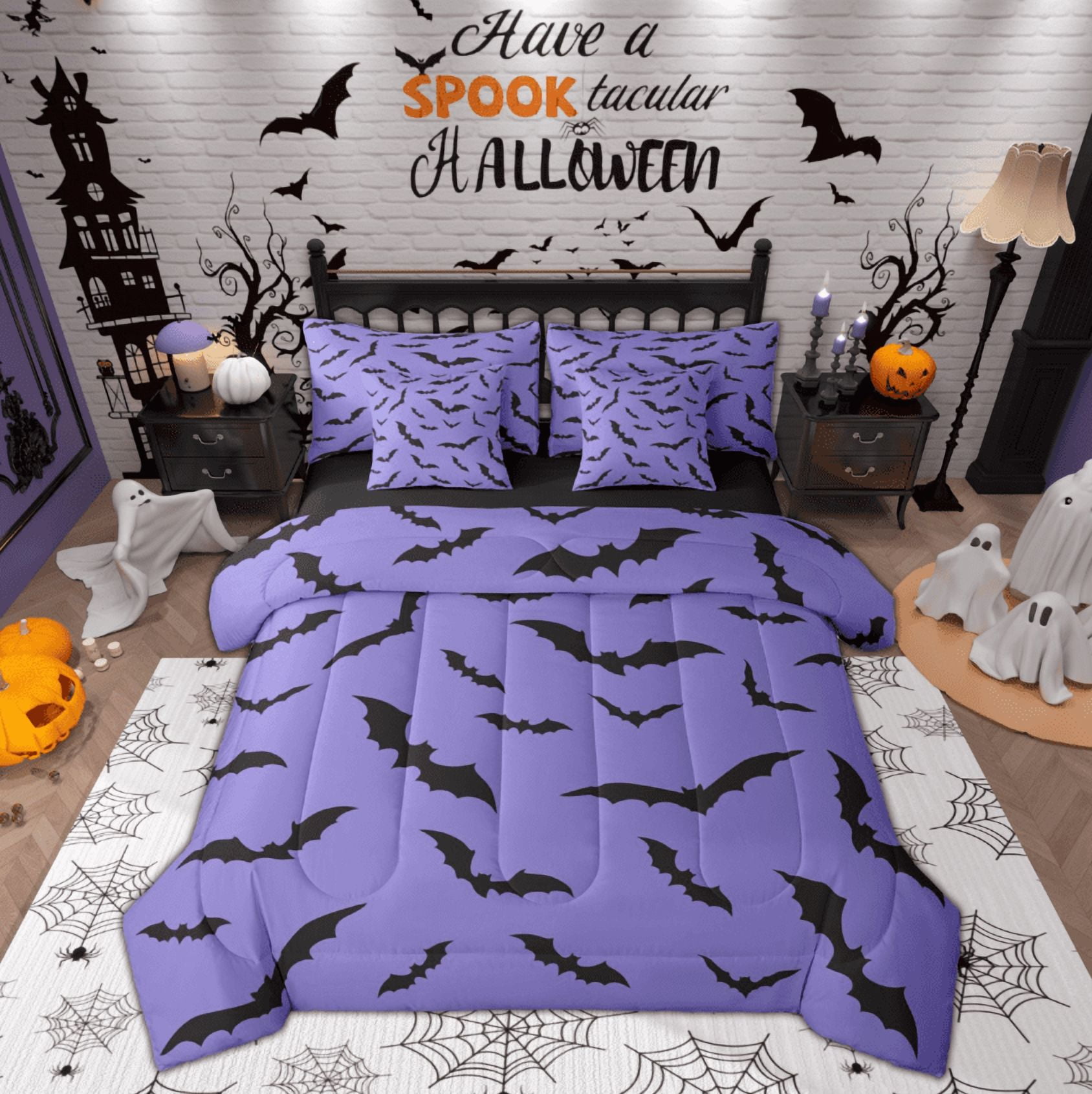 Feelyou Purple Gothic Bat Twin Bedding Sets 7-Piece for Teen, Halloween ...