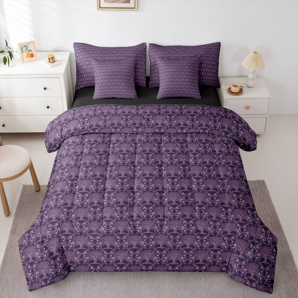 Feelyou Purple Hipple Damask Comforter Set 7pcs, Western Life Tree King ...