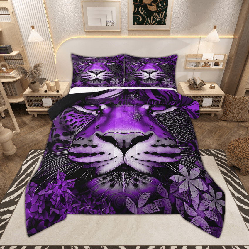 Feelyou Purple Leopard Cheetah Full Size Comforter Sets, Wild Animal ...