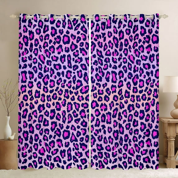 Feelyou Purple Leopard Print Black Out Curtains, Simple Curtains Pack ...