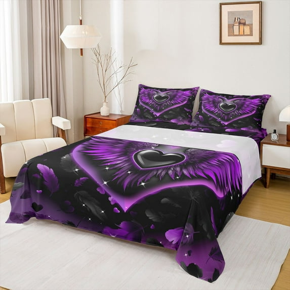 Feelyou Purple Love Heart Queen Sheet Sets, Magic Angel Wings Bed Set ...