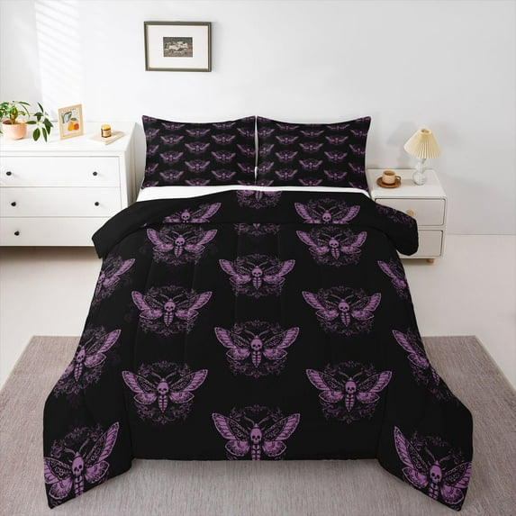 Feelyou Purple Moth Full Size Comforter Sets, Boho Skull Bedding Sets ...
