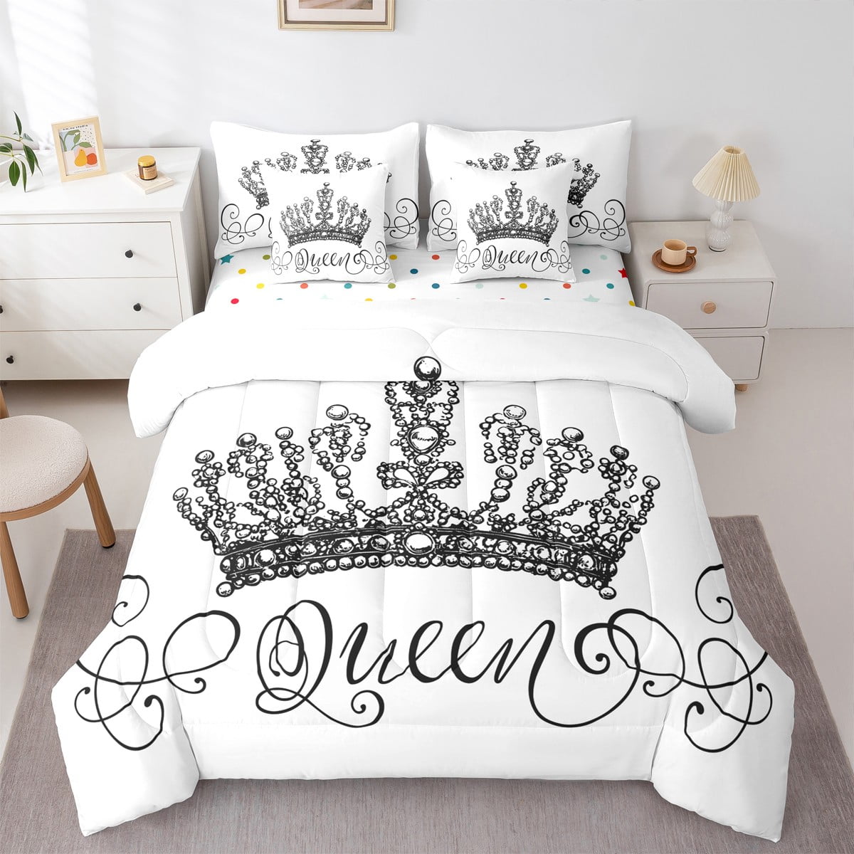 Feelyou Queen Crown Bedding Comforter Set 7-Piece for Kid, Kawaii ...