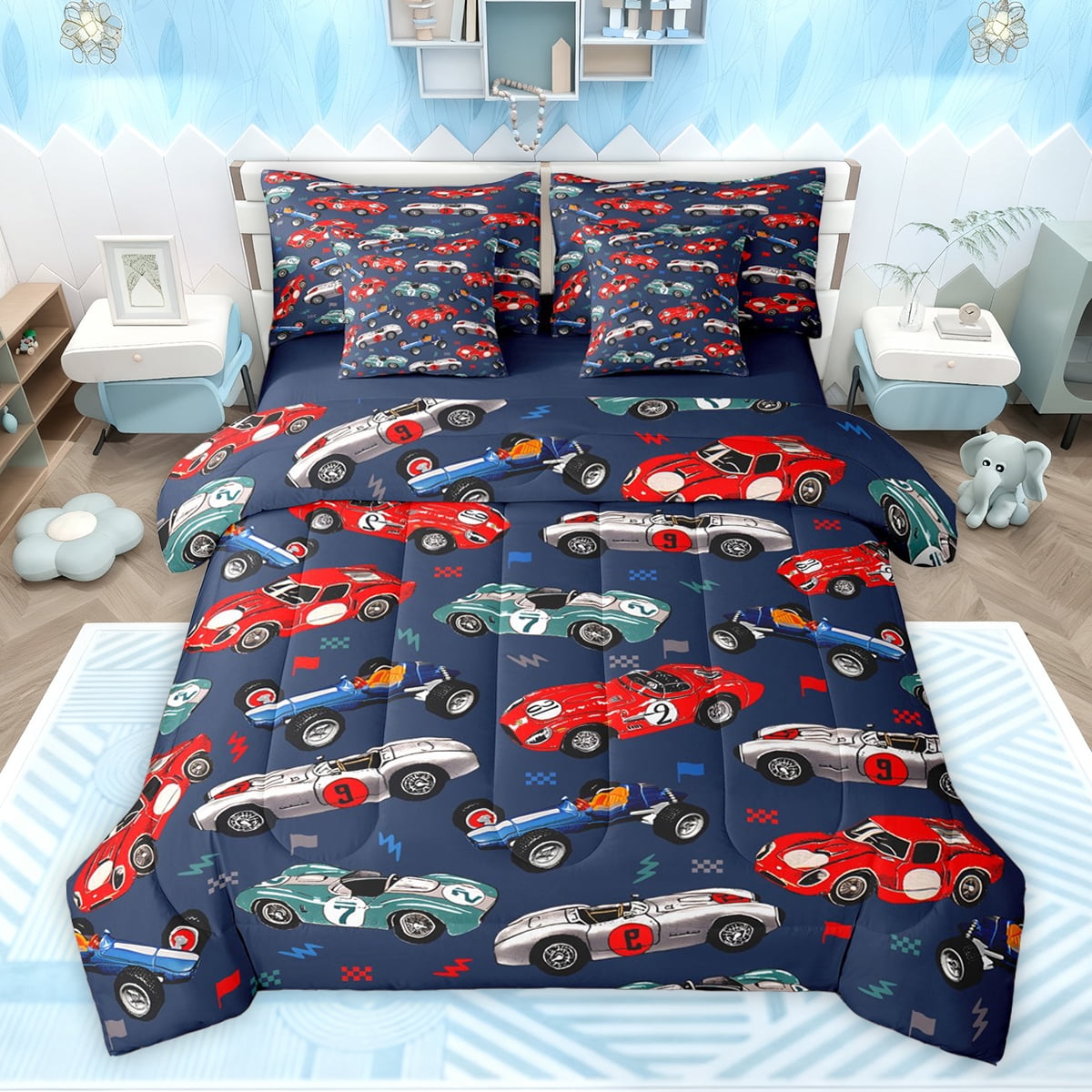 Feelyou Race Car Gaming Bedding Comforter Set 7 Pieces for Boy, Speed ...