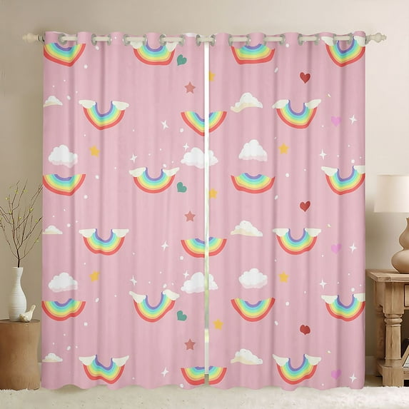 Feelyou Rainbow Blackout Curtains Set of 2 (52x84 Each), Cloud Stars ...